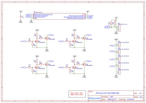 ATTiny13 I2C 4CH PWM LED EasyEDA Open Source Hardware Lab
