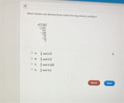Solved 9 Which Fraction And Decimal Forms Match The Long Division