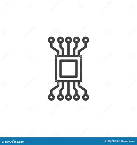 Computer Circuit Chip Line Icon Stock Vector Illustration Of Engineering Motherboard 151674428