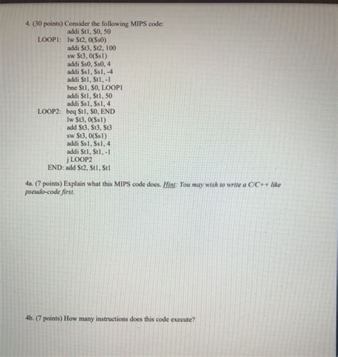 Solved 4 30 Points Consider The Following Mips Code Addi