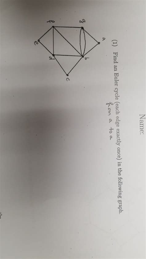 Solved Name Find An Euler Cycle Each Edge Exactly Chegg Com