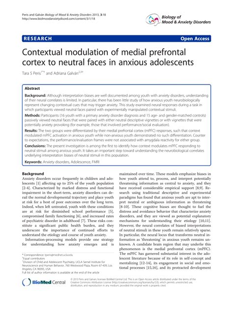 Pdf Contextual Modulation Of Medial Prefrontal Cortex To Neutral