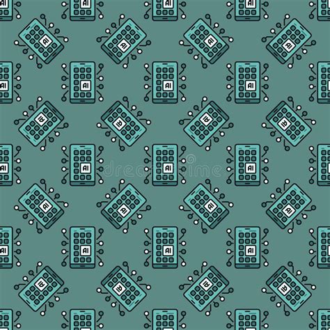 Smartphone Screen With Ai Apps Vector Artificial Intelligence Colored Seamless Pattern Stock