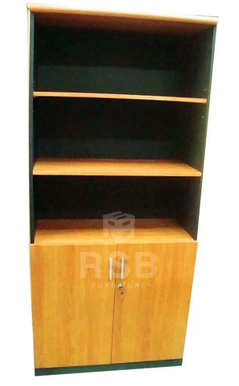 ตู้เก็บเอกสารสูง 5 ชั้น เมลามีน 3 ชั้นโล่งบน 2 ชั้นล่างบานเปิดทึบ ขนาด 80 X 40 สูง 200 Cm รหัส