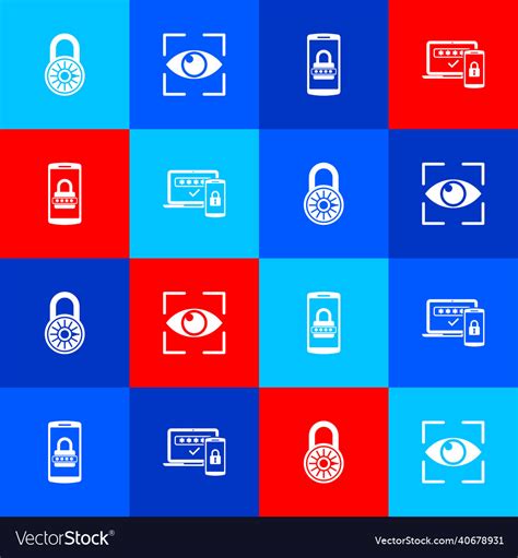 Set Safe Combination Lock Wheel Eye Scan Mobile Vector Image
