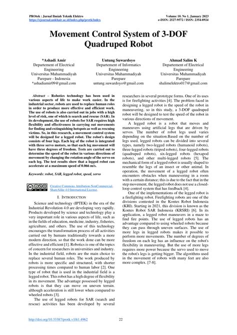 Pdf Movement Control System Of 3 Dof Quadruped Robot