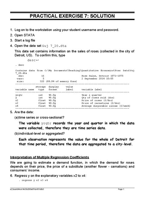 Prac 7 Multiple Regression Testing Solution Practical Exercise 7