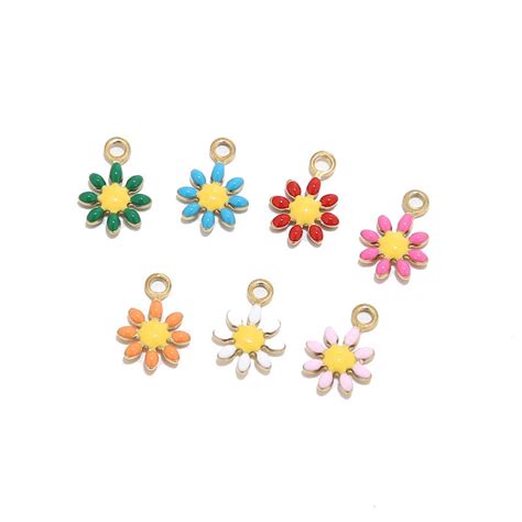 Badu Bg 20 бр Златен емайл от неръждаема стомана Маргаритка Талисмани Мъниста за гривни Колие