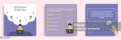 소셜 미디어 튜토리얼 팁 3d 만화 스타일의 배너 레이아웃 템플릿을 게시합니다 연구연구 개념 질의응답에 대한 스톡 벡터 아트 및 기타 이미지 Istock