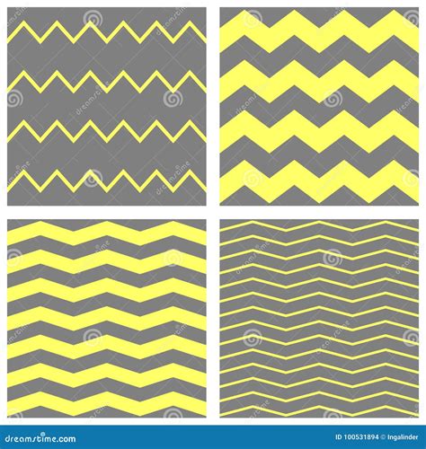 Tile Chevron Vector Pattern Set With Grey White And Yellow Zig Zag Background Stock Vector