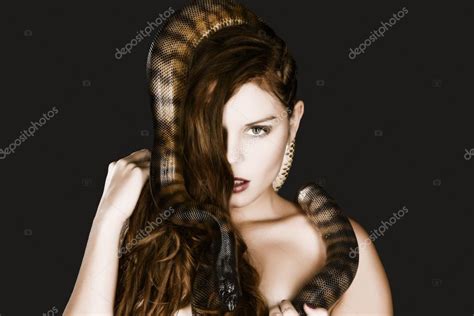 Sexy Girl With Black Headed Python Stock Photo Runzelkorn
