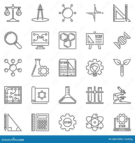 Stem Outline Icons Set Vector Science Concept Symbols Stock Vector Illustration Of Icon Book