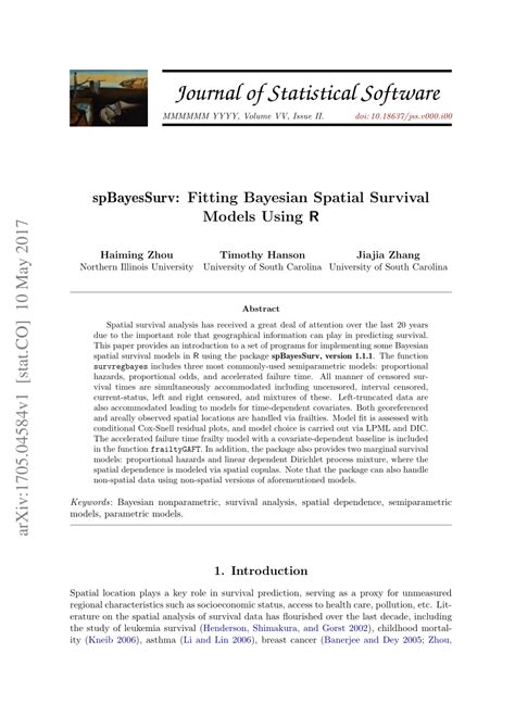 PDF SpBayesSurv Fitting Bayesian Spatial Survival Models Using R