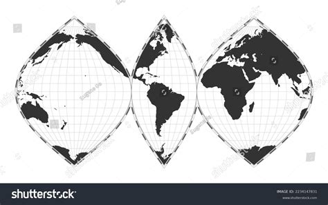 Vector World Map Interrupted Sinusoidal Projection Stock Vector