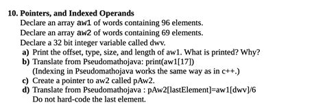 Solved Pointers And Indexed Operandsdeclare An Array Aw1