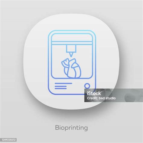 바이오 프린팅 앱 아이콘 인공 심장 3d 인쇄 살아있는 장기 생산 의료 기술 생명 공학 Ui Ux 사용자 인터페이스 웹 또는