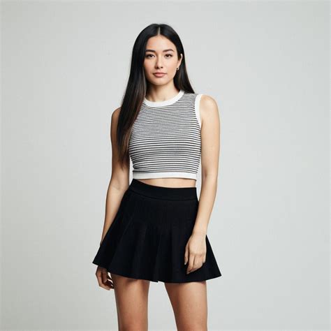 Woman Wearing Modern Minimalist Sleeveless Ribbed Crop Top With Black