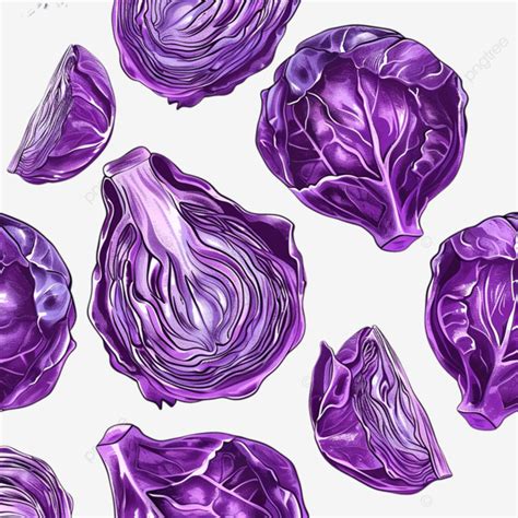 Head Of A Purple Cabbage And A Quarter Of A Purple Cabbage Seamless Pattern Cabbage Pattern