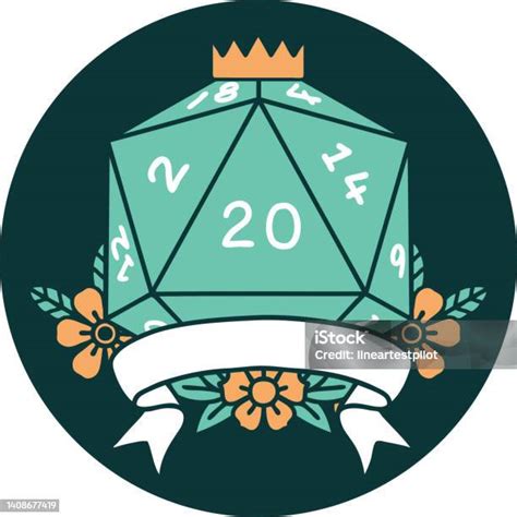 자연 20 치명타 D20 주사위 롤 아이콘 굴리기에 대한 스톡 벡터 아트 및 기타 이미지 굴리기 문신 미술품 Istock