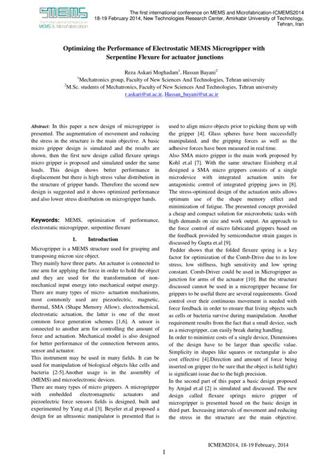 Pdf Optimizing The Performance Of Electrostatic Mems Microgripper With Serpentine Flexure For