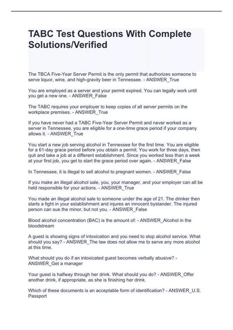 TABC Test Questions With Complete Solutions Verified TABC Stuvia US