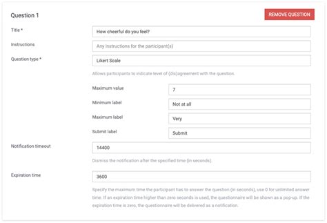 Example Of A Likert Question Configuration In AWARE Light Highlighting