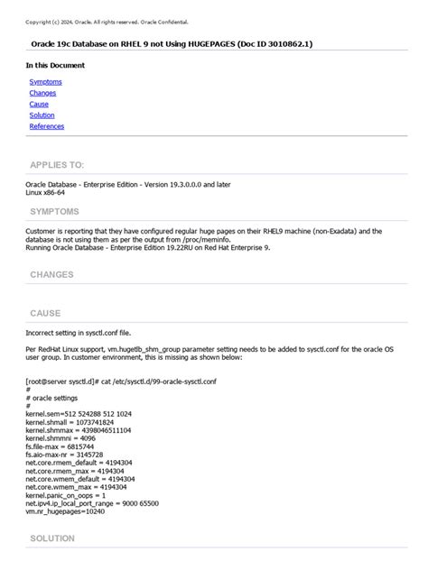 Oracle 19c Database On Rhel 9 Not Using Hugepages Doc Id 30108621 Pdf Business Computers