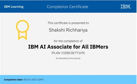 Completion Certificate Ibm Ai Associate For All Ibmers Shakshi Richhariya
