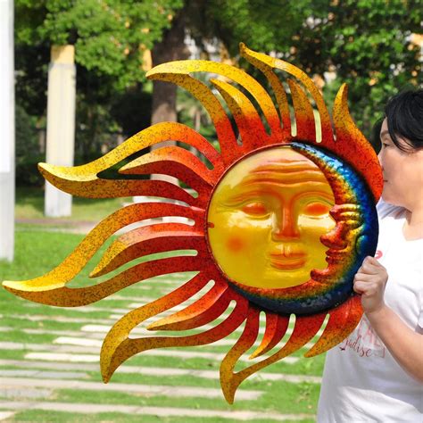 Tuokiuhn Large Sun Metal Outdoor Wall Art Decor Moon Wall
