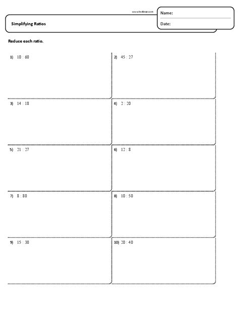 Simplifying Ratios Worksheets