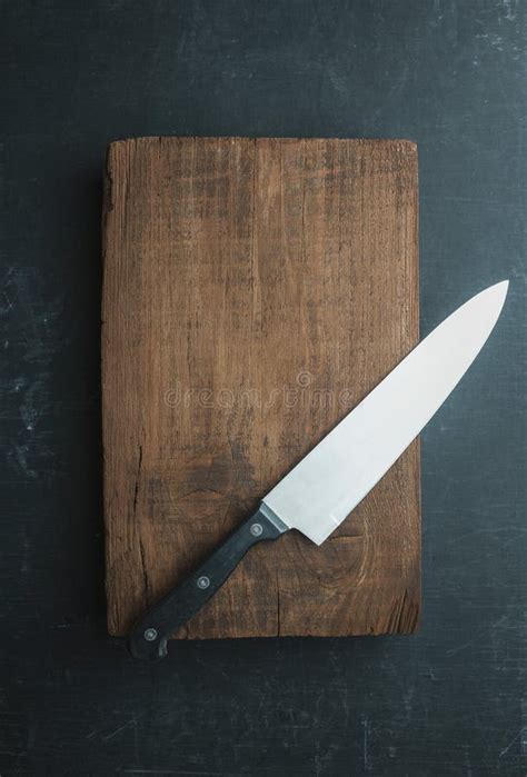 Empty Kitchen Background With Old Cutting Board Knife And Empty