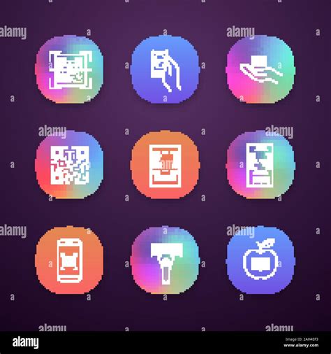 Barcodes App Icons Set Qr And Linear Codes Scanning App Device Cash