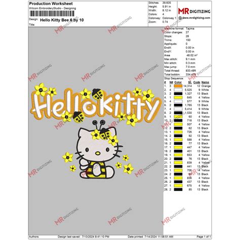 Hello Kitty Bee Embroidery Design Dstpes