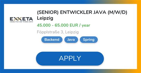 Senior Entwickler Java M W D Leipzig Job In Leipzig Exxeta Ag