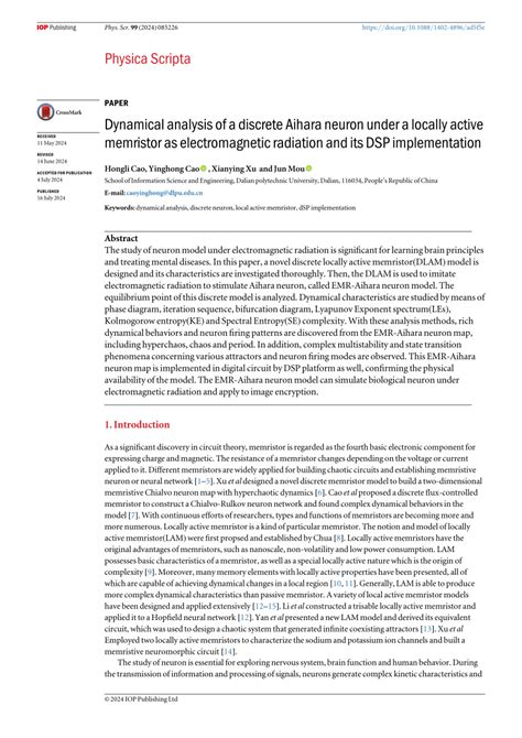 Pdf Dynamical Analysis Of A Discrete Aihara Neuron Under A Locally Active Memristor As