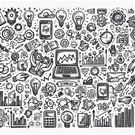 Hand Draw Technology Sketch Icon Doodle Set Design Doodle Art Business Hand Drawn Vector Simple