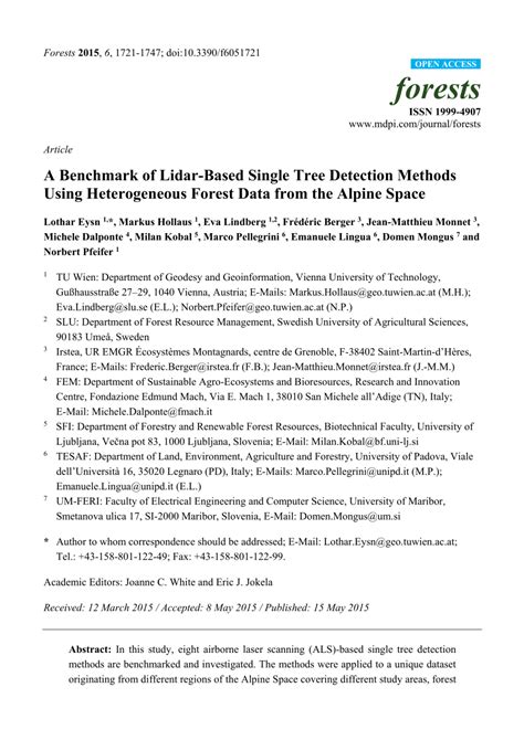 Pdf A Benchmark Of Lidar Based Single Tree Detection Methods Using Heterogeneous Forest Data