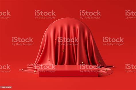 빈 배경이있는 고급 광고 디스플레이에 빨간색 제품 배경 스탠드 또는 연단 받침대 3d 렌더링 빨강에 대한 스톡 사진 및 기타 이미지 Istock