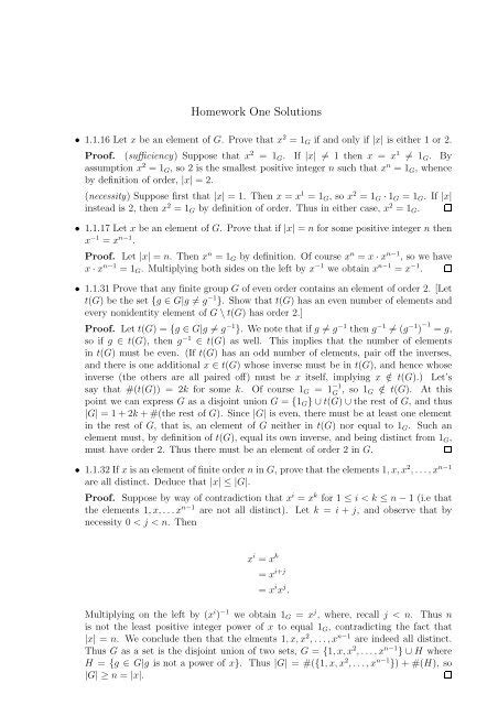 Homework One Solutions