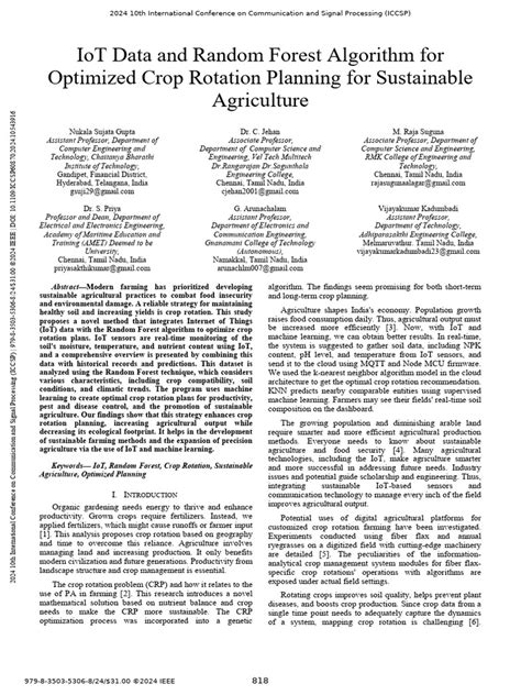Iot Data And Random Forest Algorithm For Optimized Crop Rotation Planning For Sustainable