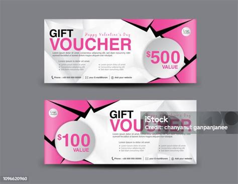 선물 바우처 템플릿 레이아웃 비즈니스 플라이어 디자인 핑크 쿠폰 티켓 할인 카드 배너 벡터 일러스트 레이 션 발렌타인의 날 판매 배너 개성 개념에 대한 스톡 벡터 아트 및