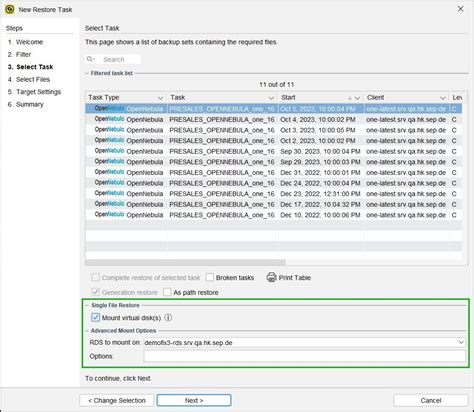 source opennebula single file restore sepsesam