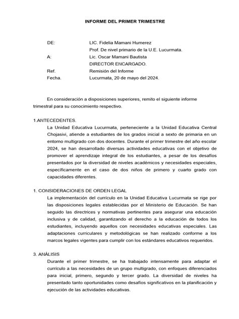 I N S T R U C T I V O 0 4 3 Informe Primer Trimestre Pdf Plan De
