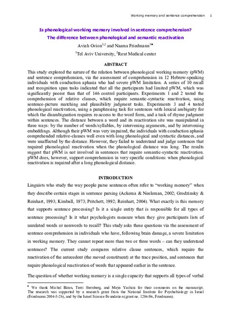 Pdf Is Phonological Working Memory Involved In Sentence Comprehension