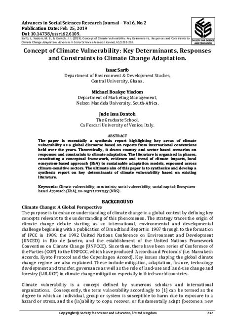 Pdf Concept Of Climate Vulnerability Key Determinants Responses And Constraints To Climate