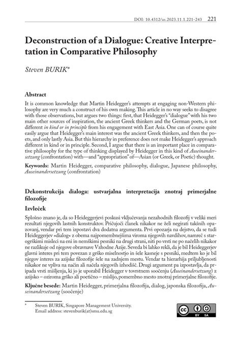 Pdf Deconstruction Of A Dialogue Creative Interpretation In Comparative Philosophy