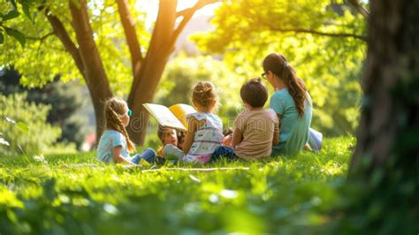 Happy People In Nature Enjoying Natural Landscape Surrounded By Trees