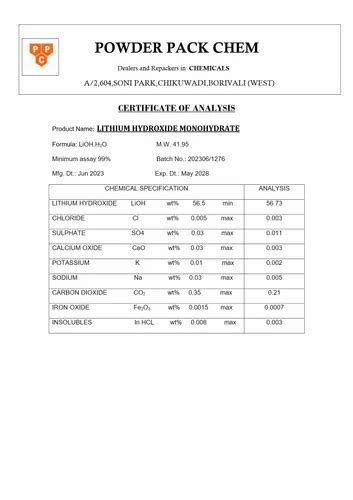 Lithium Hydroxide Powder At ₹ 5100 Kg Lithium Hydroxide In Mumbai Id 4807810448
