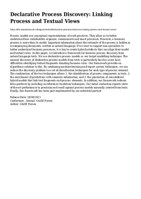 Pdf Declarative Process Discovery Linking Process And Textual Views