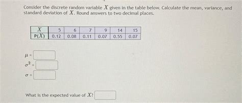Solved Consider The Discrete Random Variable X Given In The Chegg